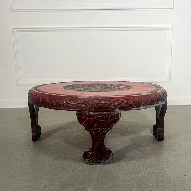 Hand Carved and Painted Asian Coffee Table | Chairish