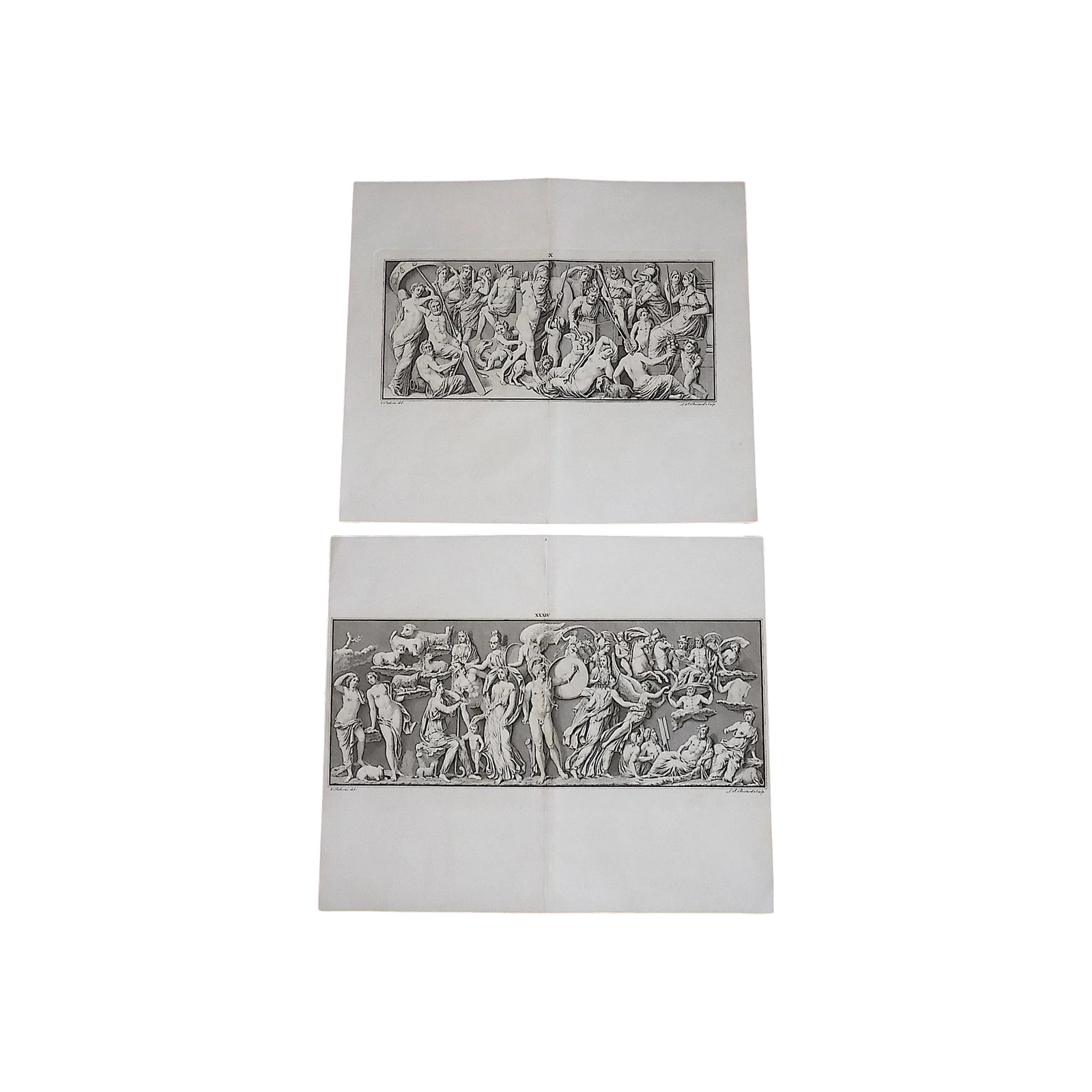 Antique 18th C. Copperplate Engravings - Ancient Roman Friezes - Large ...