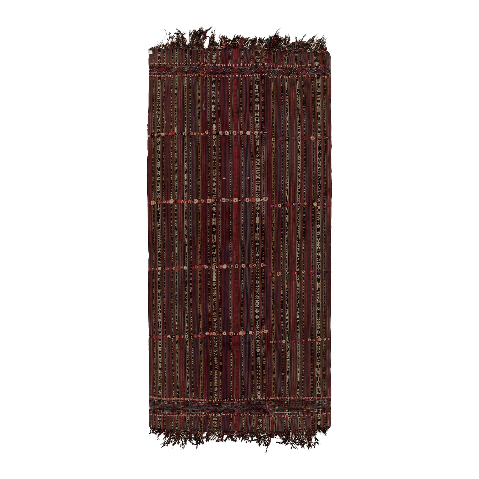 1950s Vintage Persian Tribal Kilim Rug in Rich Red & Brown Geometric ...