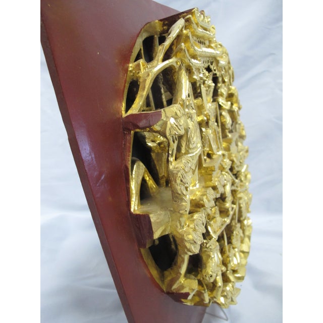 Chinese Gilt Carved Wood Elaborate Round Warrior Battle 3d Wall Art ...