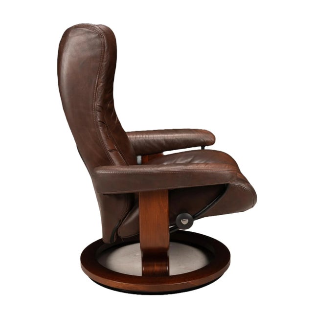 Ekornes Stressless Large Leather Swivel Recliner Chair Wing Model Brown ...