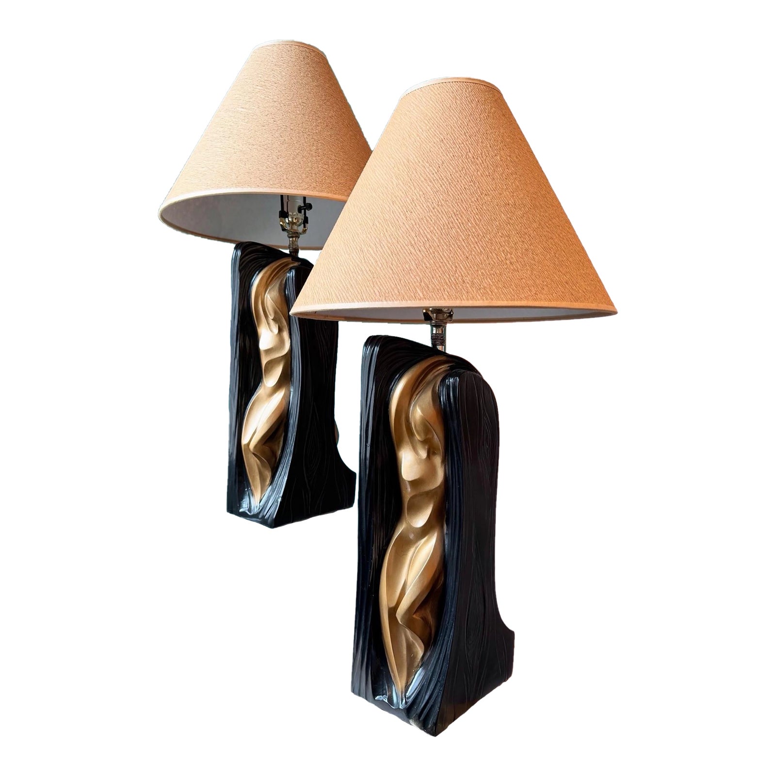 Vintage Pair of Gold and Black Abstract Female Male Lamps by Faip ...