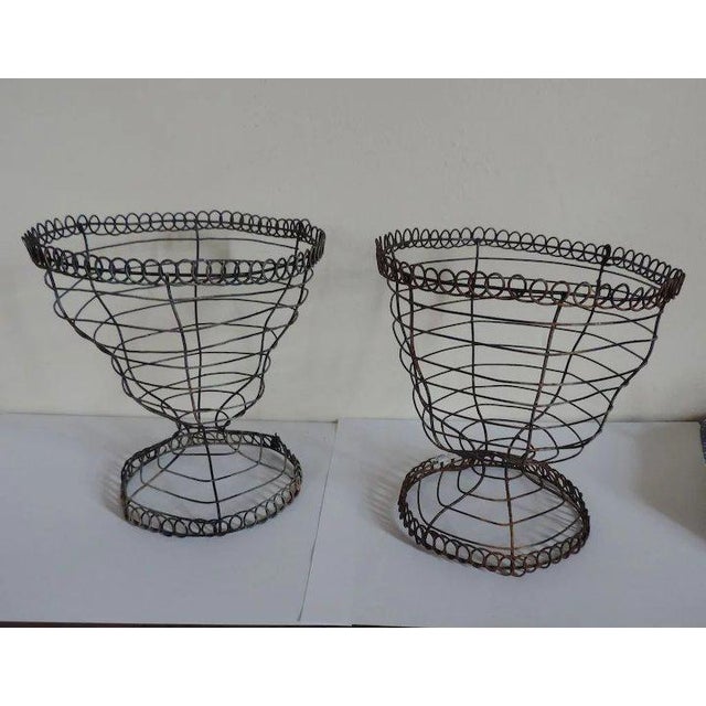 19th Century Folk Art Wire Work Basket Urns - A Pair | Chairish
