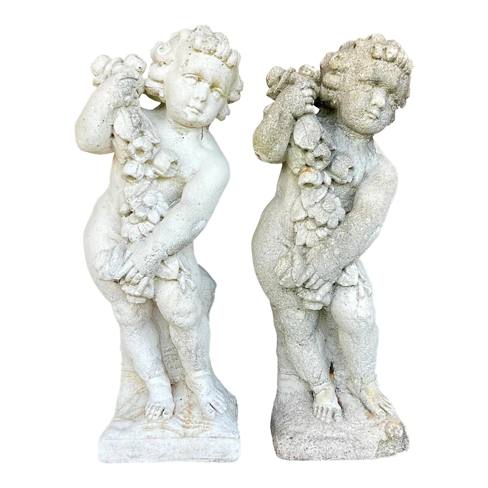 Vintage Cast Concrete Season Statues - a Pair | Chairish