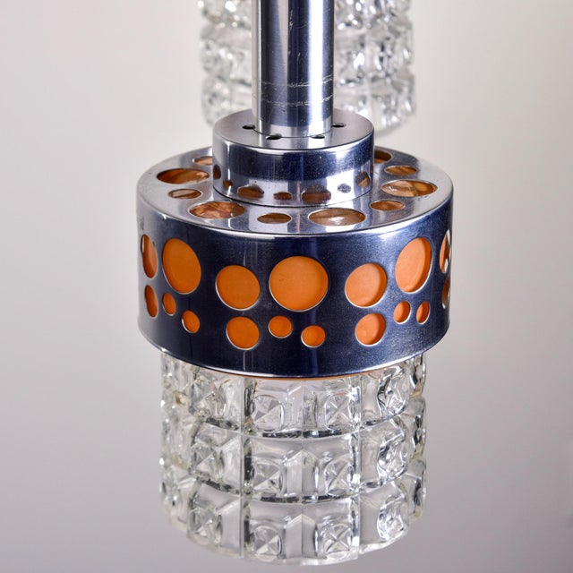 Mid Century Three Light Fixture With Chrome and Textured Glass Shades ...