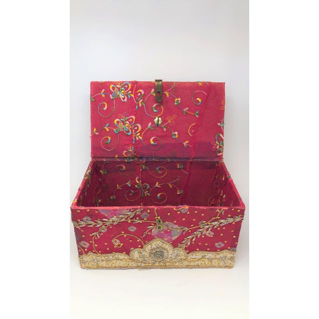 Vintage Red Embroidered Indian Fabric Box | Chairish