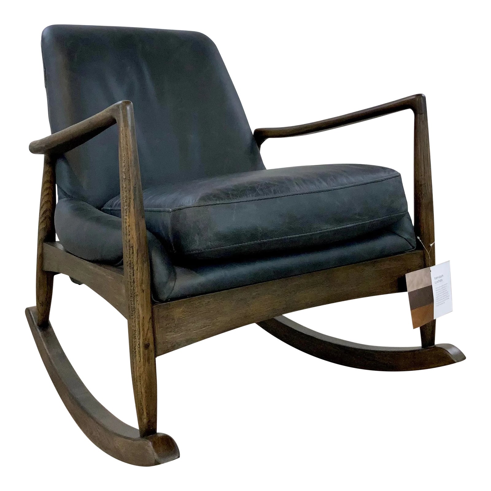 Mid Century Modern Style Smoke Vintage Top Grain Leather Rocking Chair Chairish