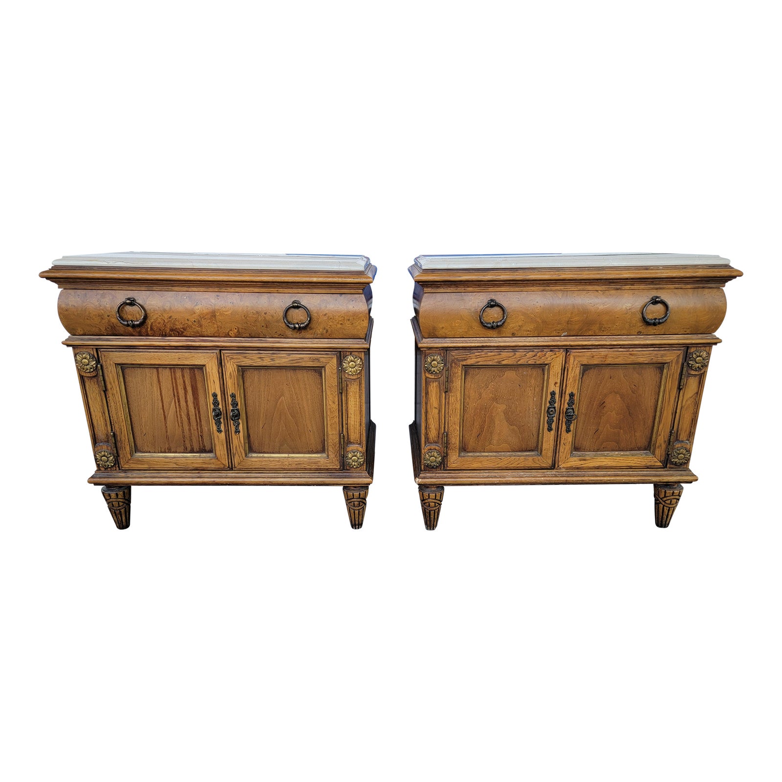 1970s Two Thomasville Wood Nightstands With Marble Top | Chairish