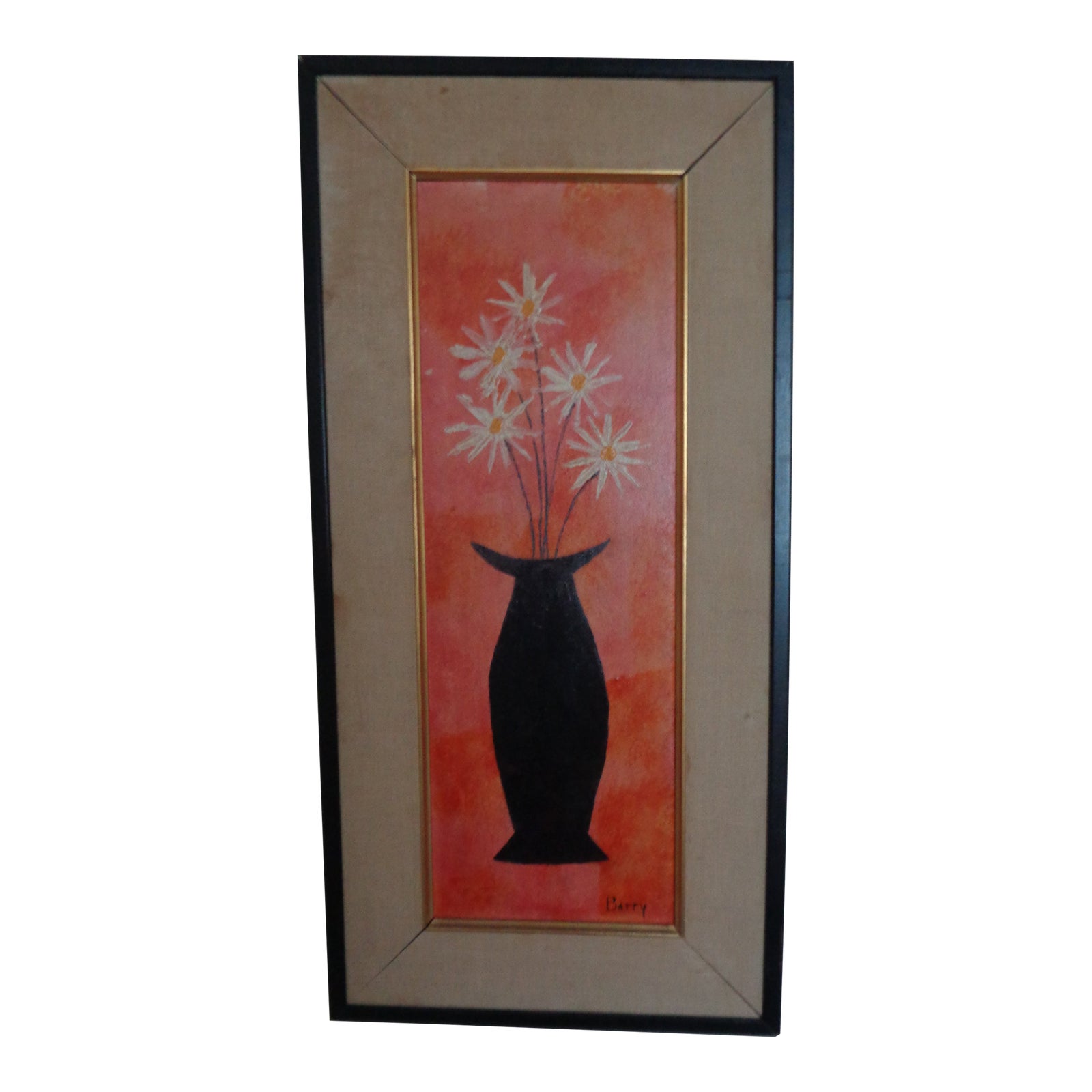 1970s Still LIfe Painting With Flowers in Vase, Signed, Framed | Chairish