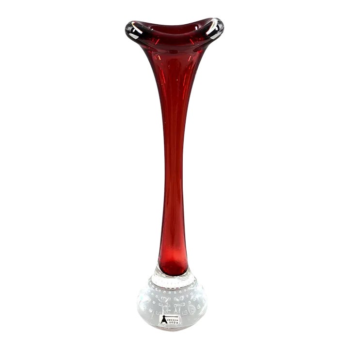 Mid Century Seda Sweden Ruby Red Applied Bubbles Base Art Glass Vase ...