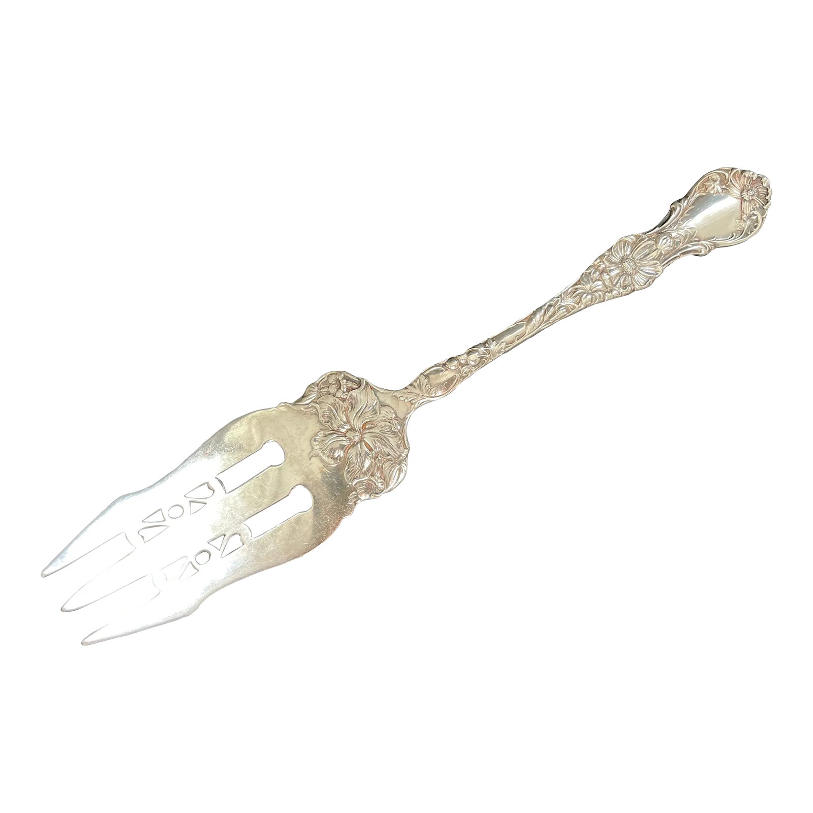 Antique 1835 R. Wallace Floral 1902 Silverplate Fancy Cake Serving Fork ...