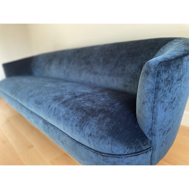 Lee Industries Indigo Blue Modern Vanguard Velvet Sofa | Chairish