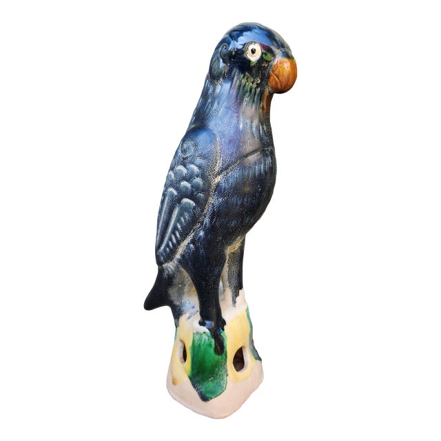 Vintage Pottery Majolica Parrot Roof Finial Garden Ornament | Chairish