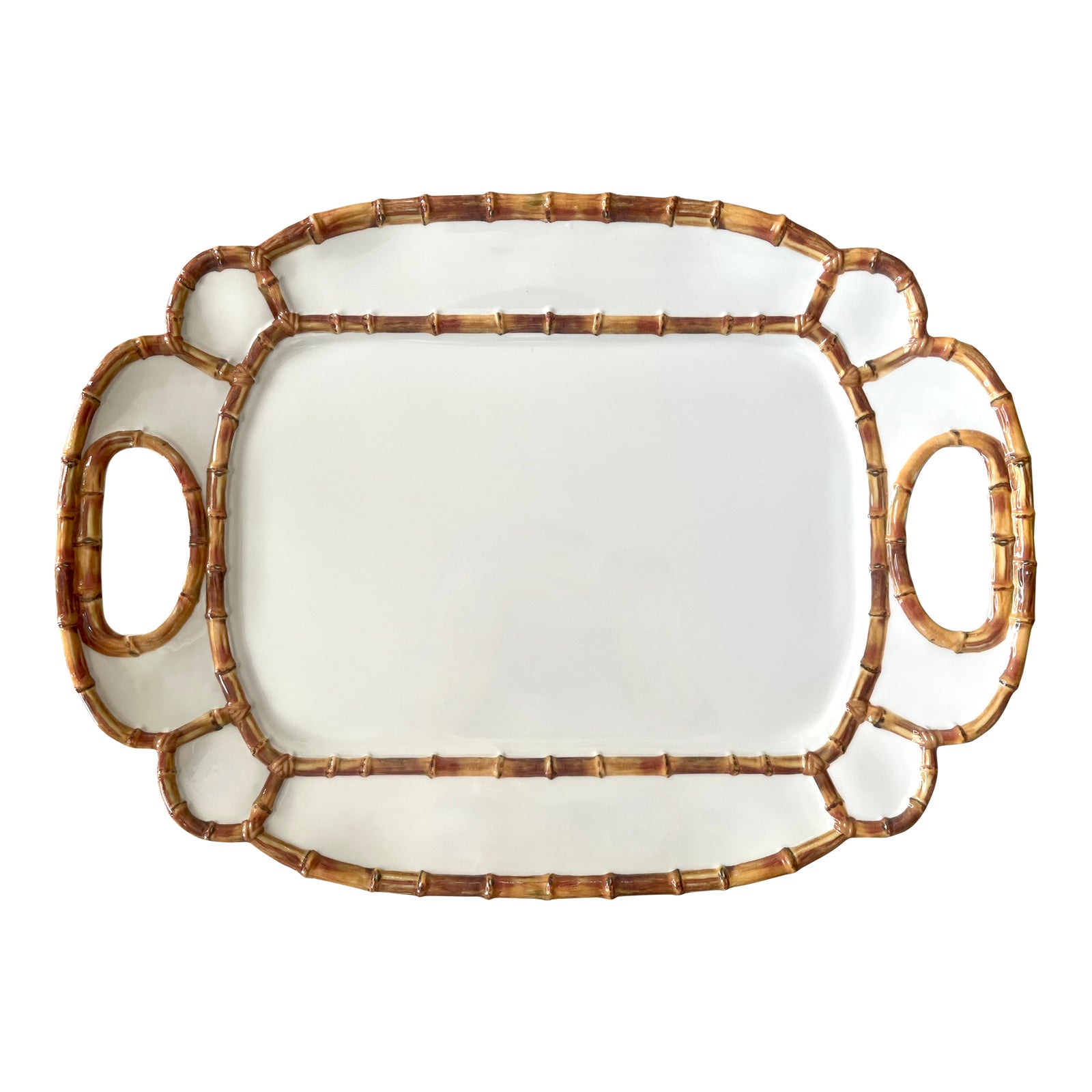 Faux Bamboo Large Melamine Serving Tray | Chairish