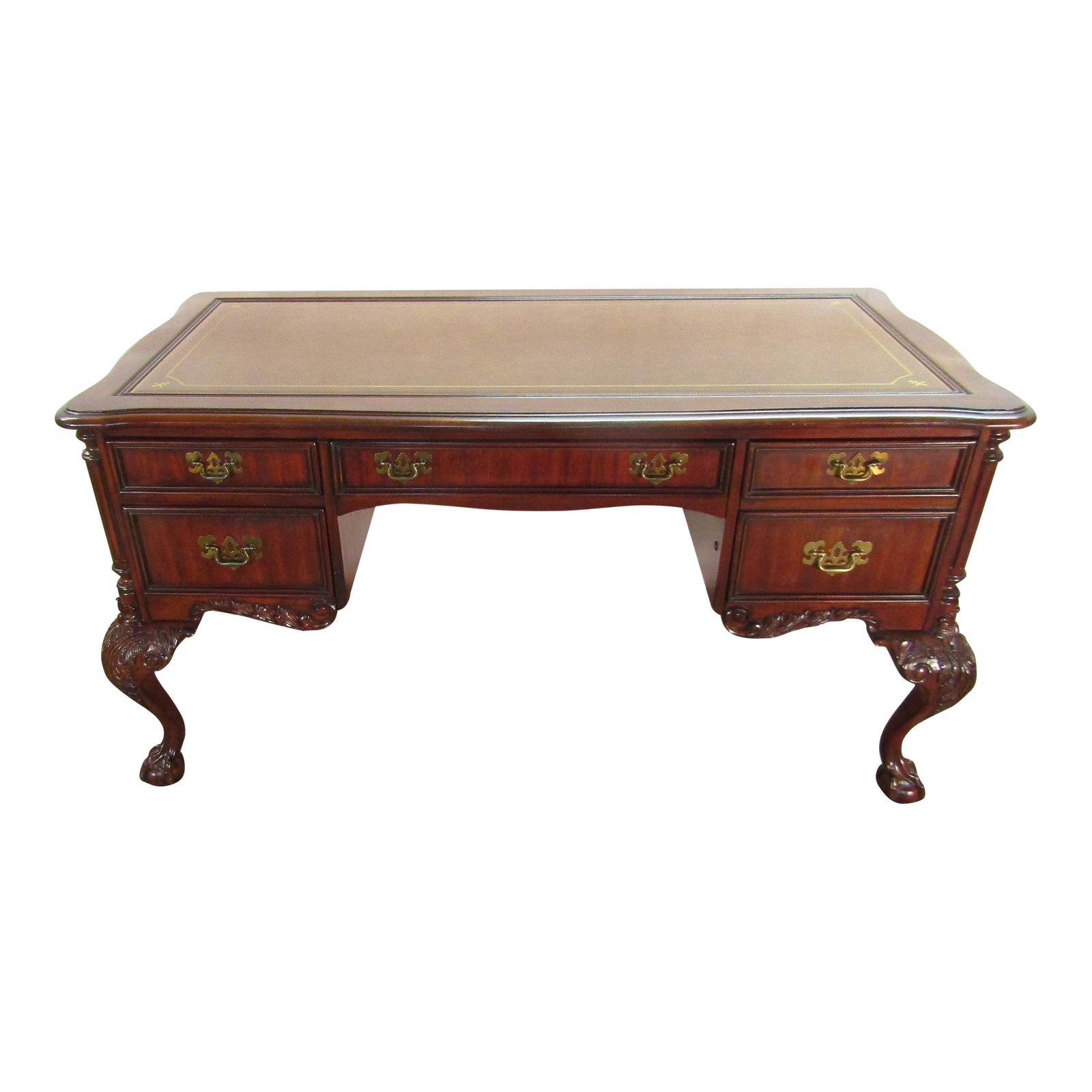 Sligh Solid Mahogany Leather Style Executives Desk | Chairish