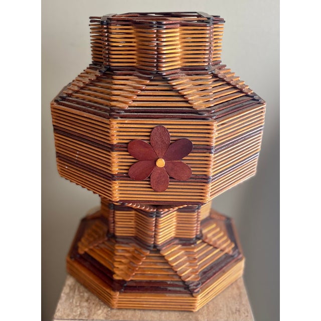 Folk Art Popsicle Stick Lamp | Chairish