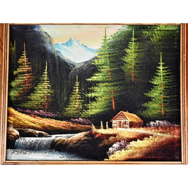 Vintage Framed Landscape Painting on Velvet | Chairish