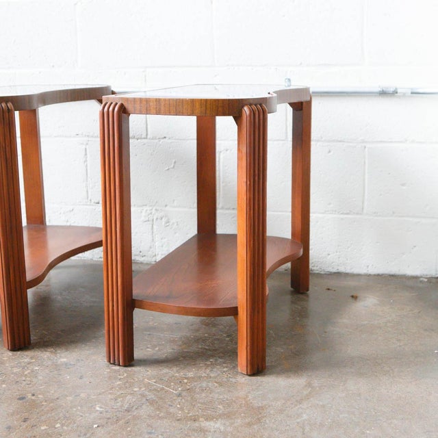 1930s Art Deco Cobalt Blue Glass Kidney Shaped End Tables - Set of 2 ...