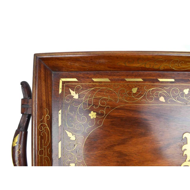 Late 20th Century Handmade Large Wooden Butler Serving Tray With Floral ...