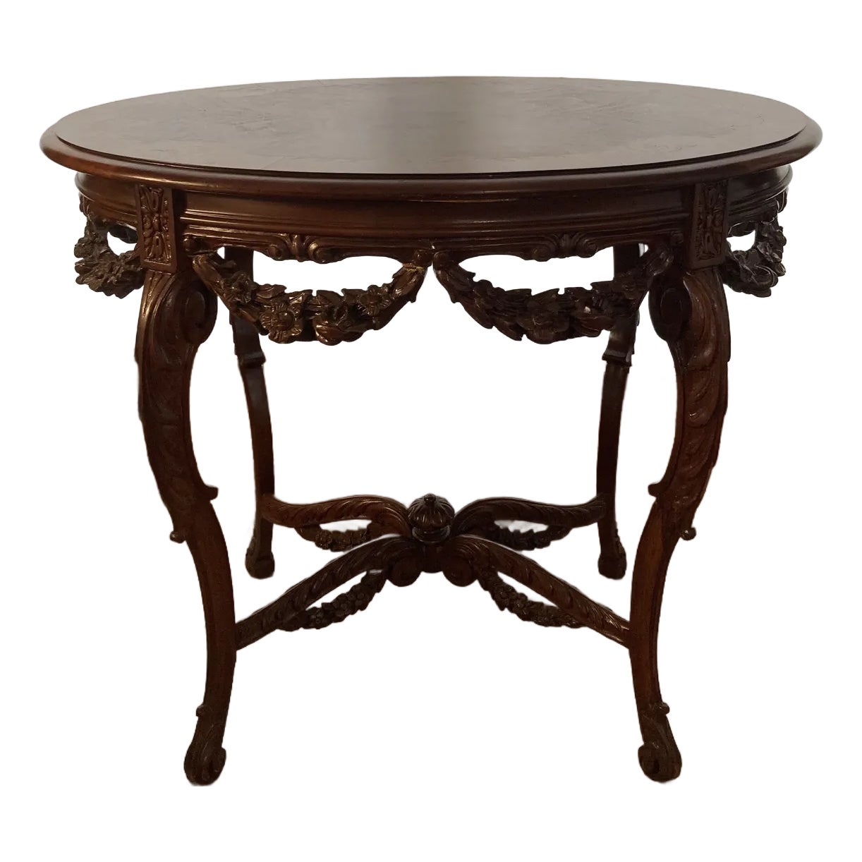 1940s Solid Wood Oval Entry Table With Wood Inlays | Chairish