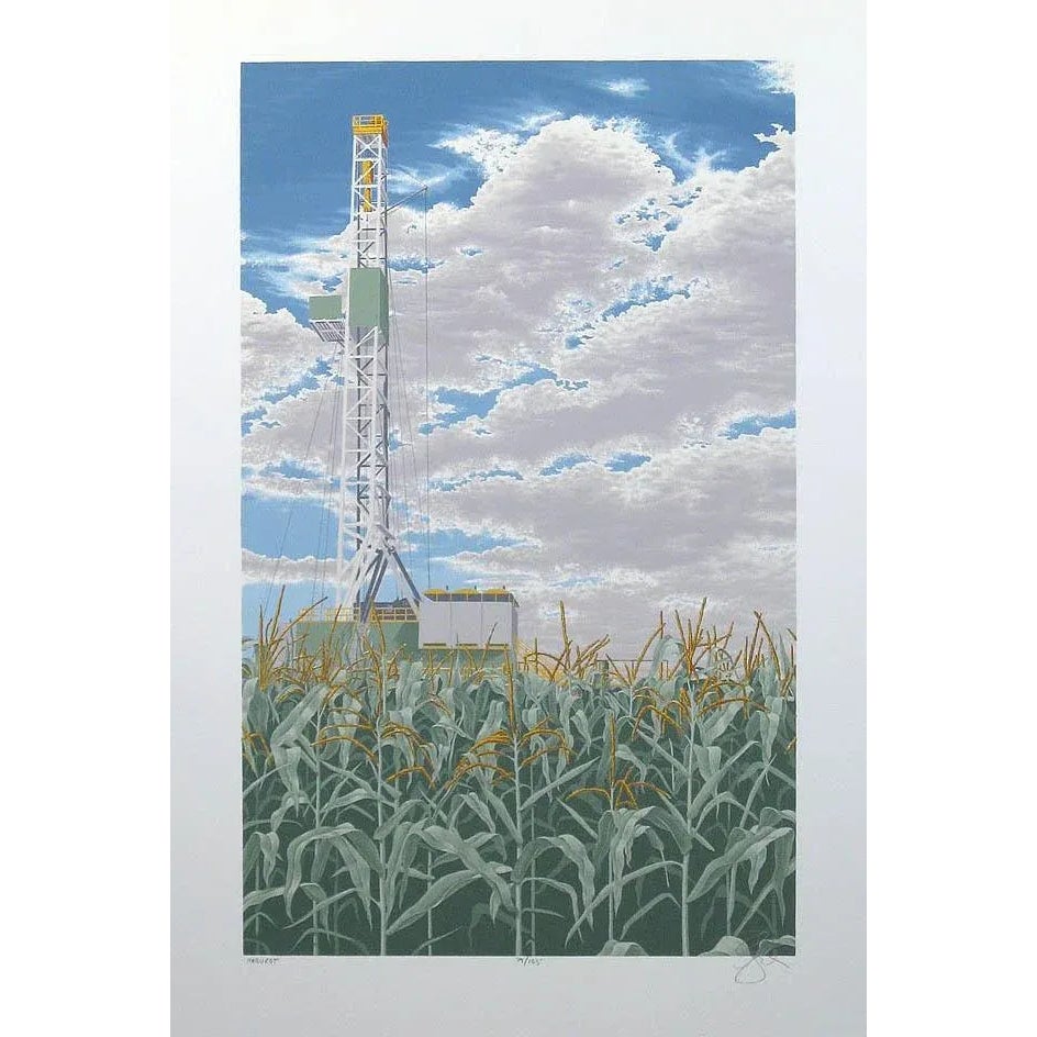 1980s "Harvest" Realist Rural Field Landscape Serigraph by Robert Rigel ...