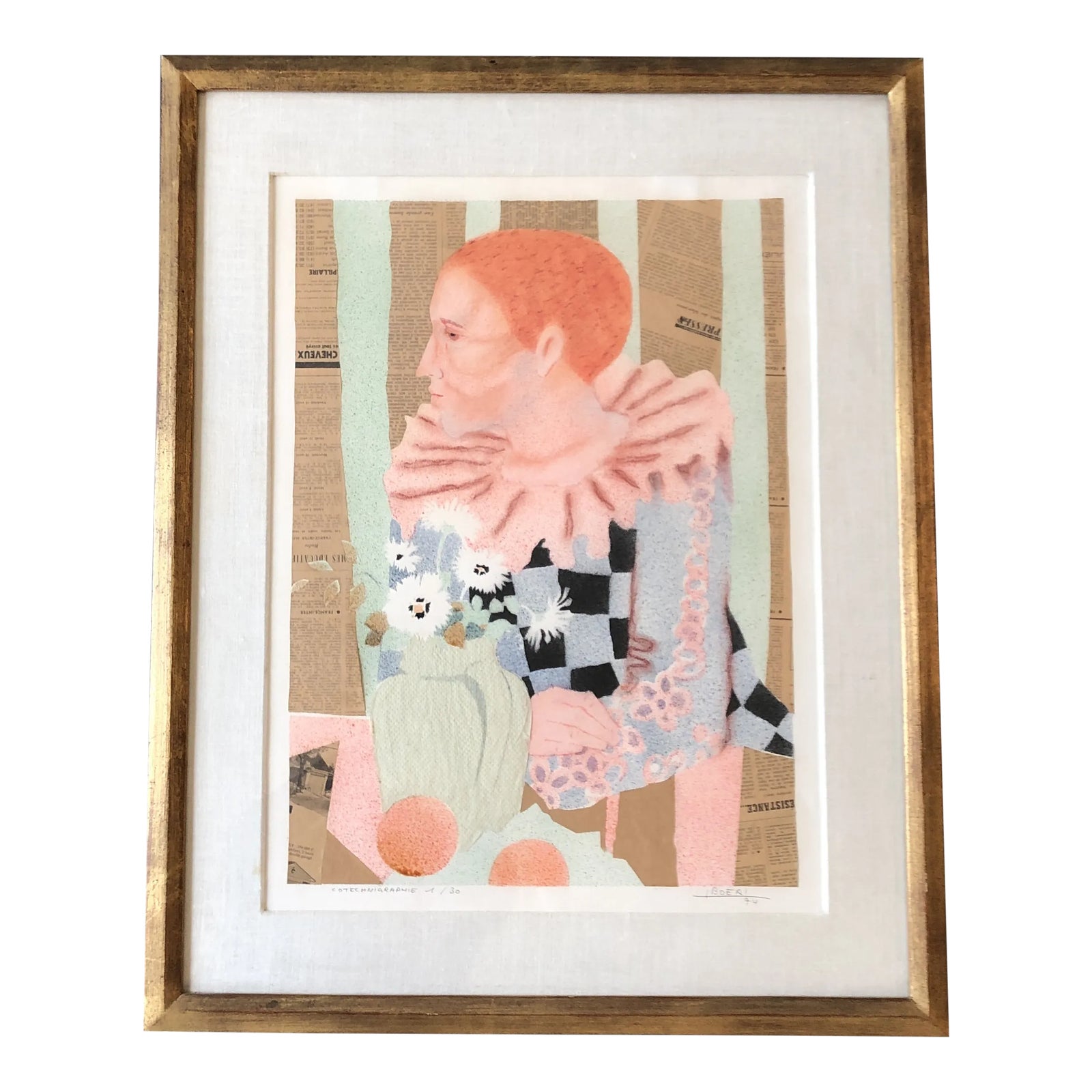 Original Vintage Jacque Boeri Collaged Portrait Painting 1976 | Chairish
