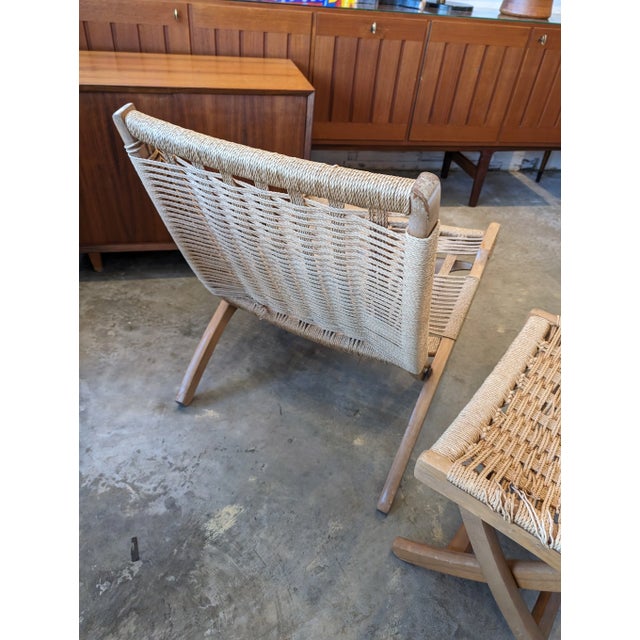 1960s Woven Rope Folding Chair and Ottoman | Chairish