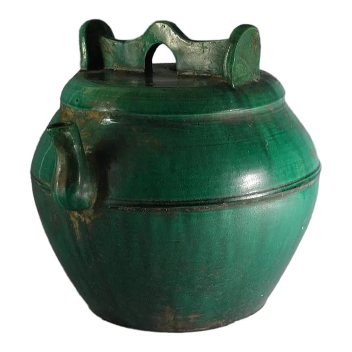 19th C Chinese Emerald Green Glaze Shiwan Pot With Spout and Lid | Chairish