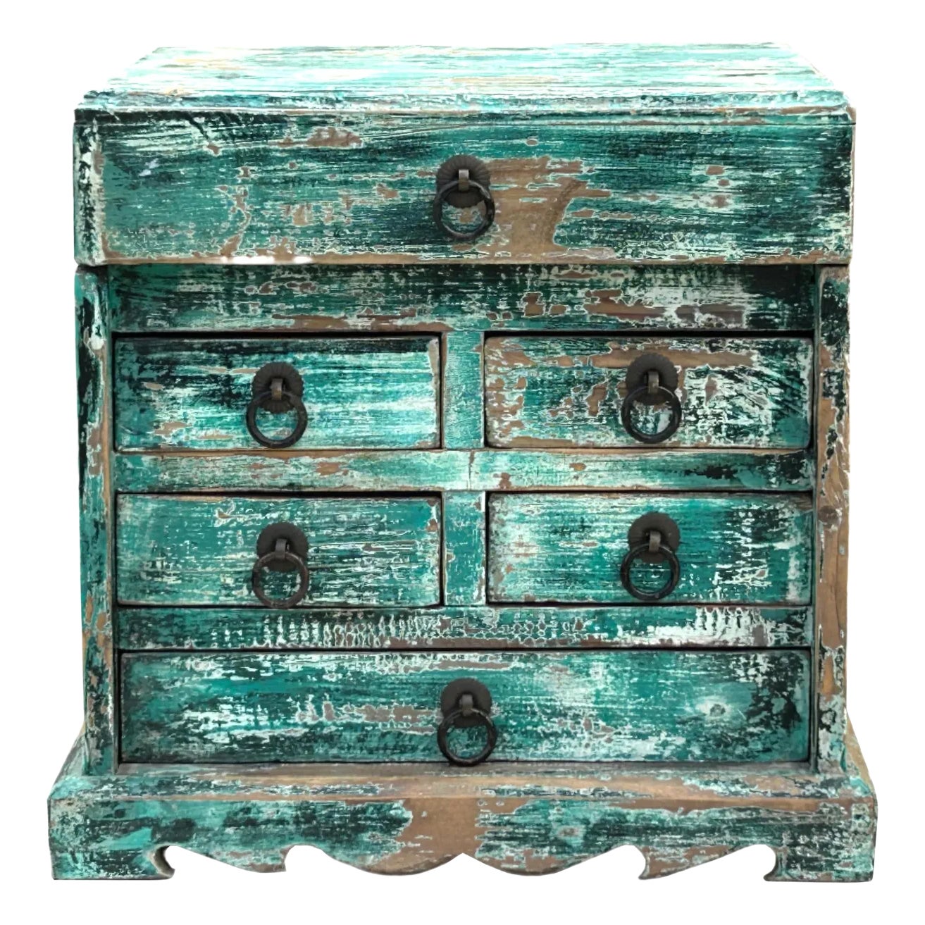 14" Distressed Faded Teal Green Small 5 Drawers Storage Chest Box ...