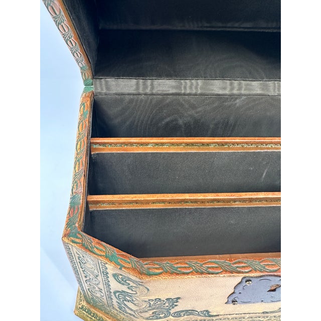 Vintage Italian Etched Leather Stationary or Letter Box | Chairish