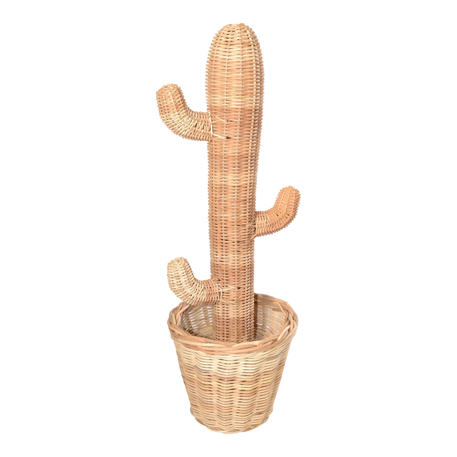Mario Lopez Torres Style Hand-Woven Rattan Cactus Pot Sculpture 1970 ...