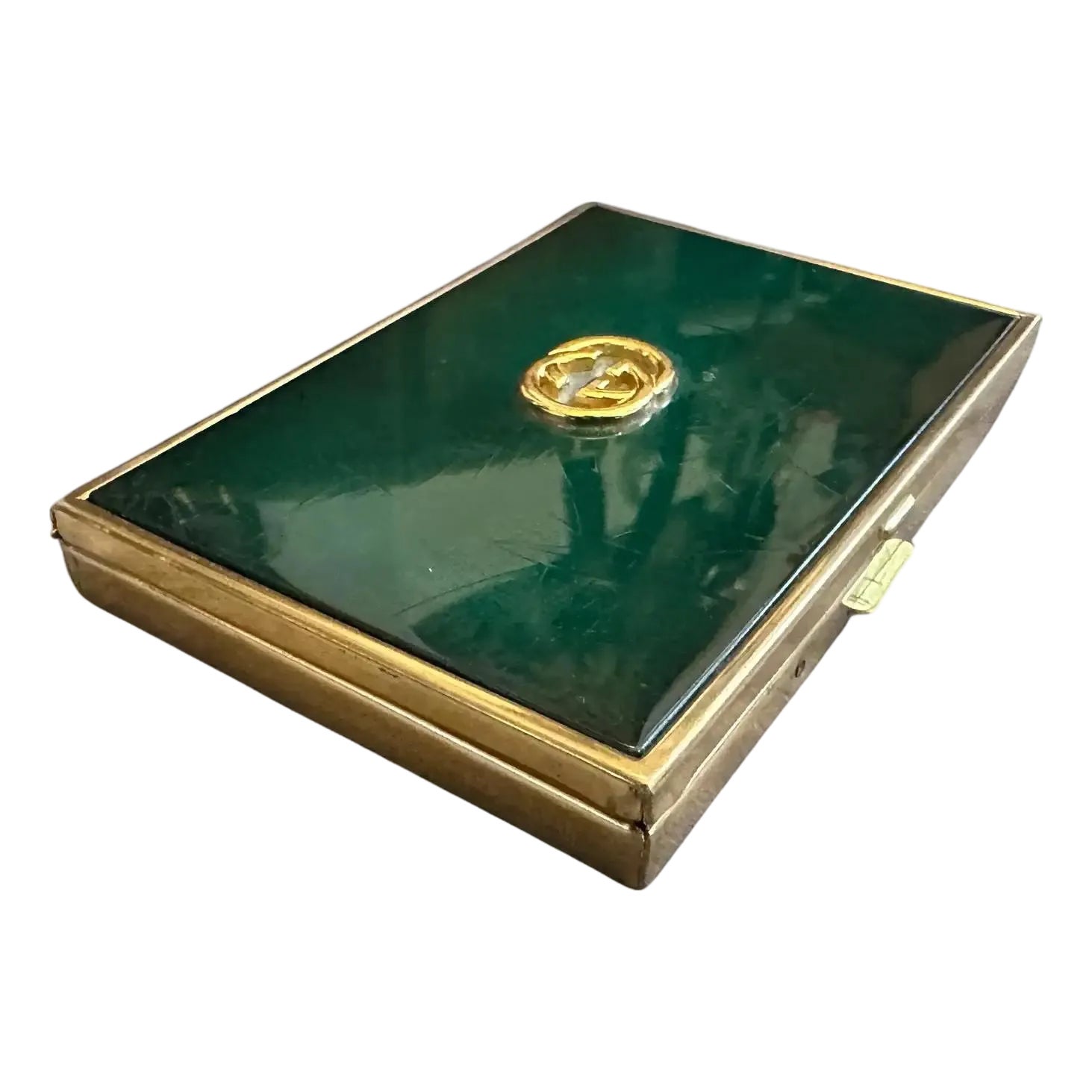 1980s Elegant Brass and Green Enamel Cigarette Box by Gucci | Chairish