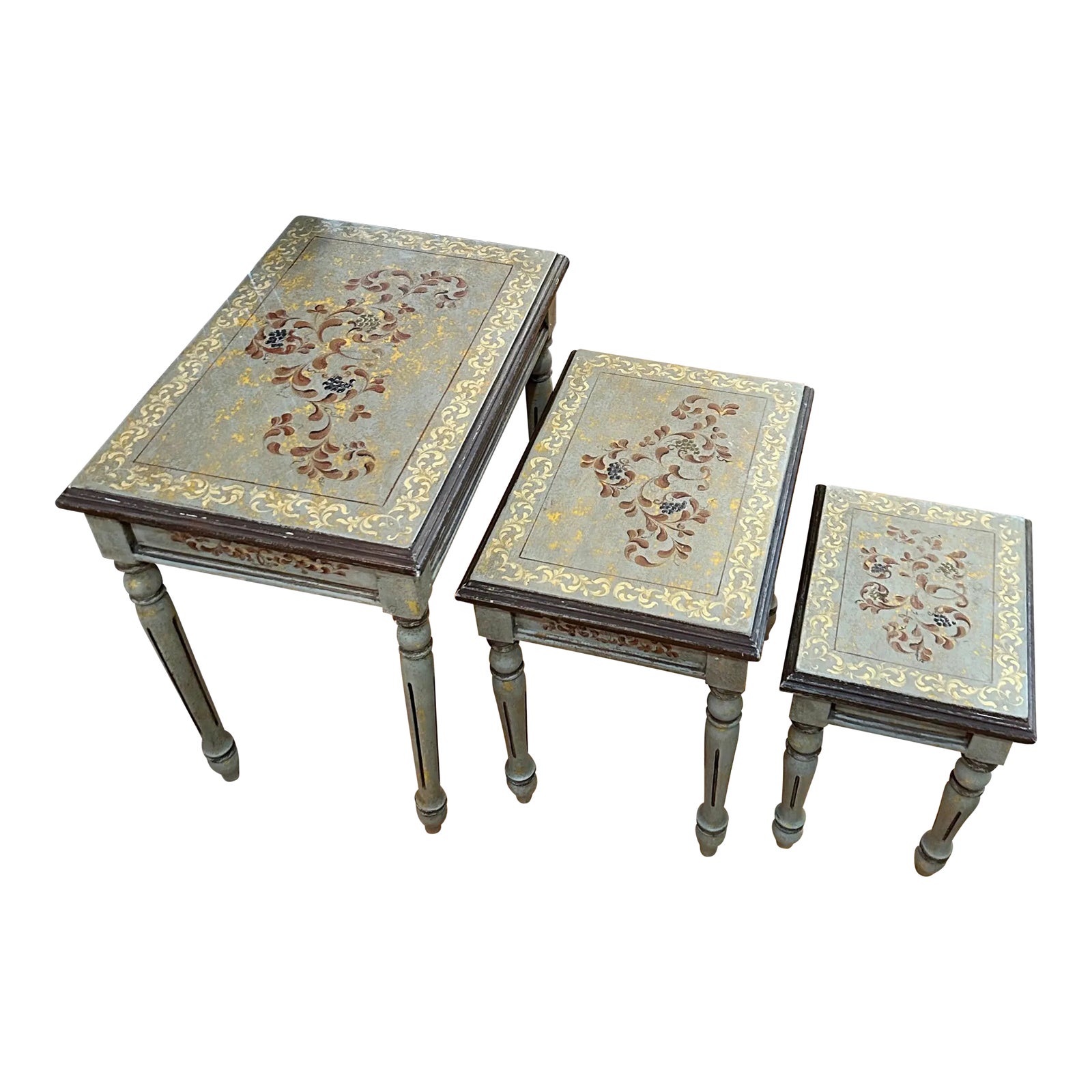 1980s Vintage French Style Hand Painted Nesting Tables Set of 3 | Chairish