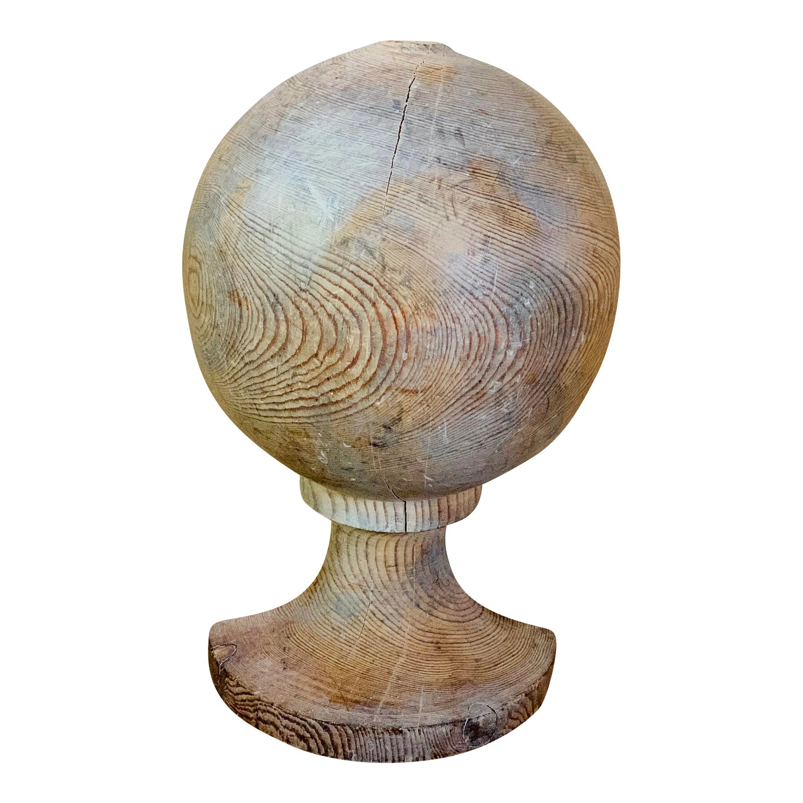 19th Century Antique English Turned Wood Staircase Newel Finial | Chairish