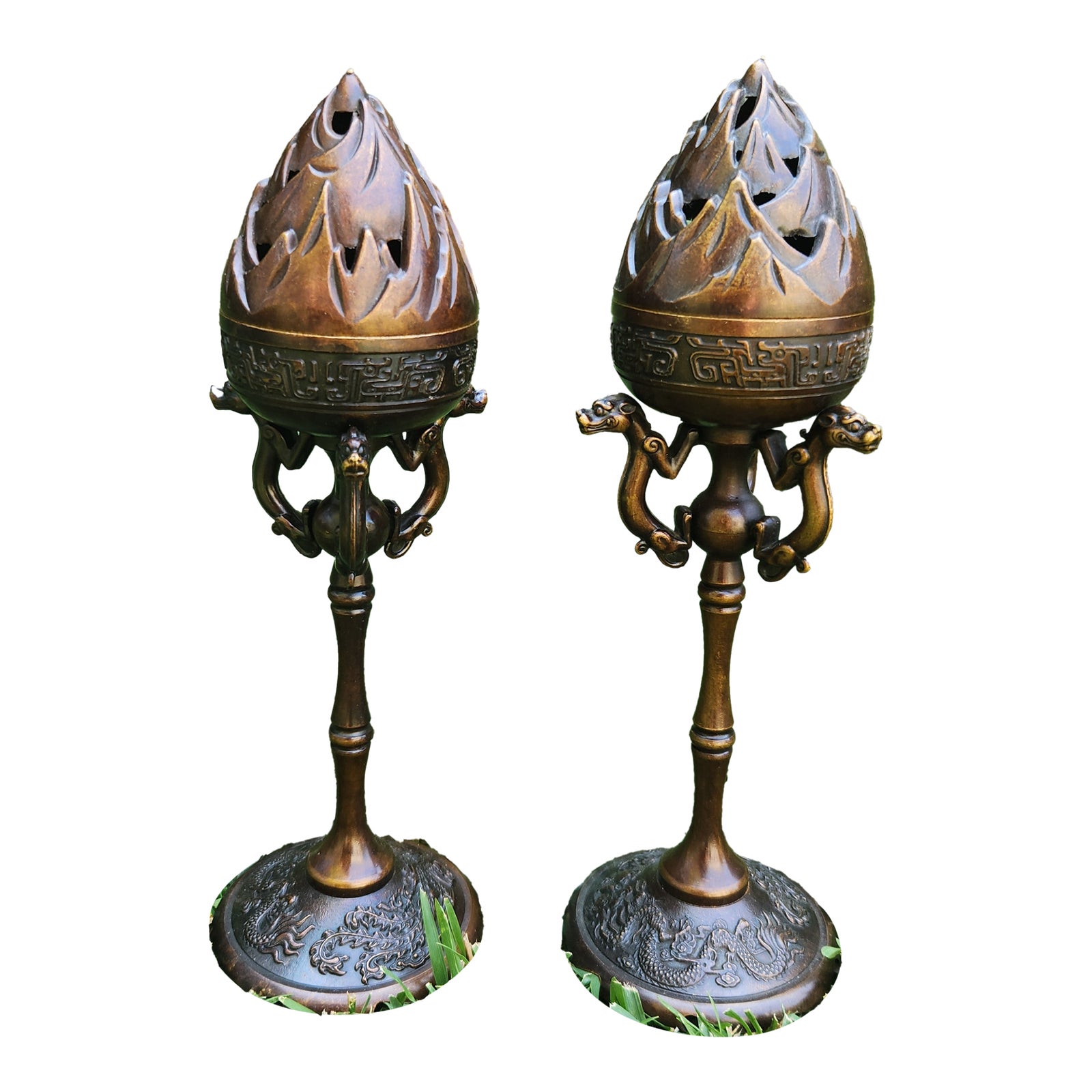 1970s Bronze Flame Incense Burners- a Pair | Chairish