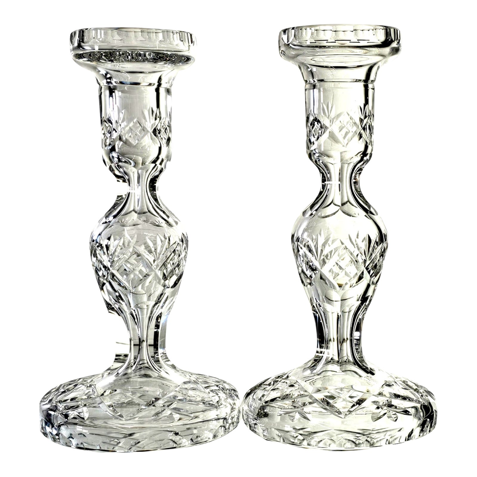 Waterford Classic Cut Lead Crystal Candlesticks Holder Signed Pair 7. ...