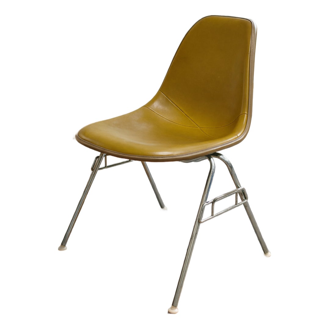 Vintage Herman Miller Eames Olive Green Upholstered Fiberglass Shell ...