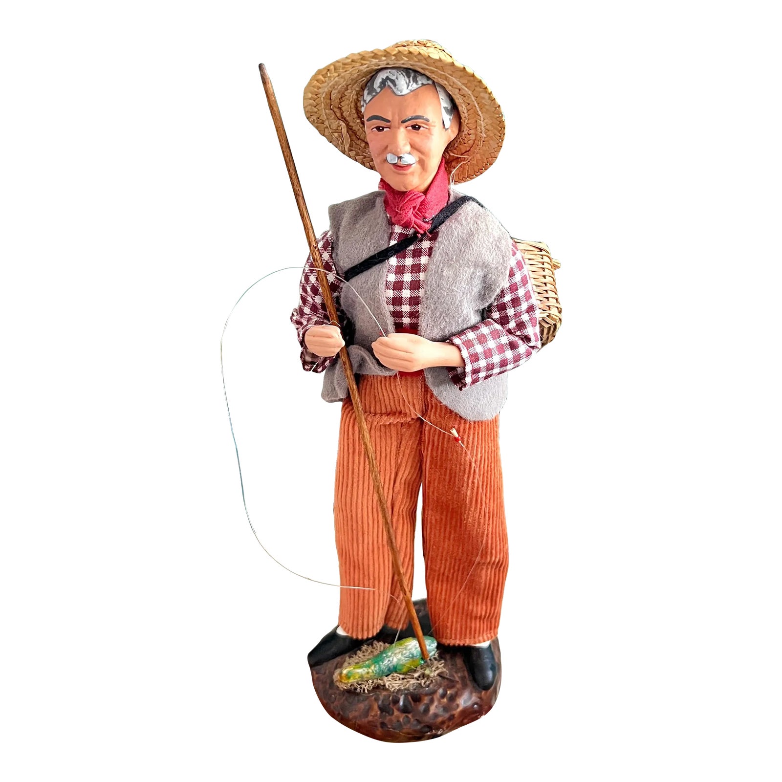 Vintage French Clay Santon Sculpture of a Fisherman With Basket of Fish ...