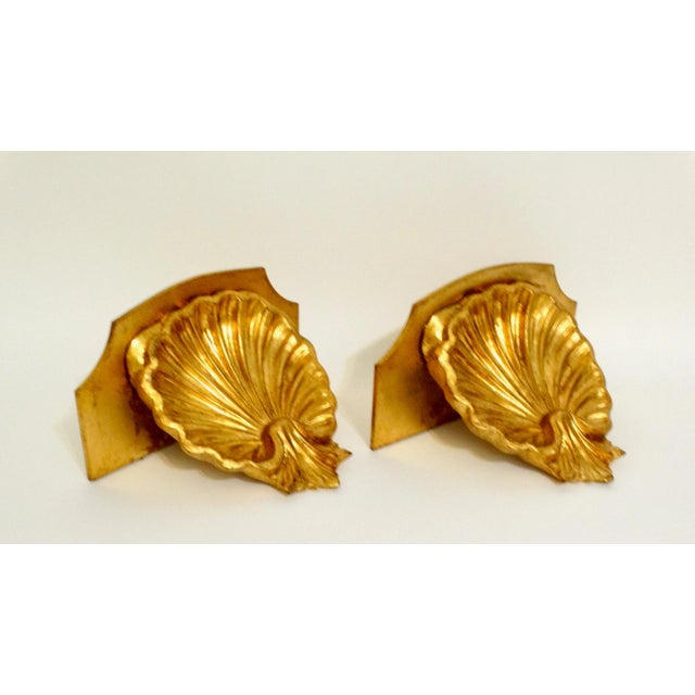 Mid Century Italian Giltwood Shell Wall Brackets,- a Pair | Chairish