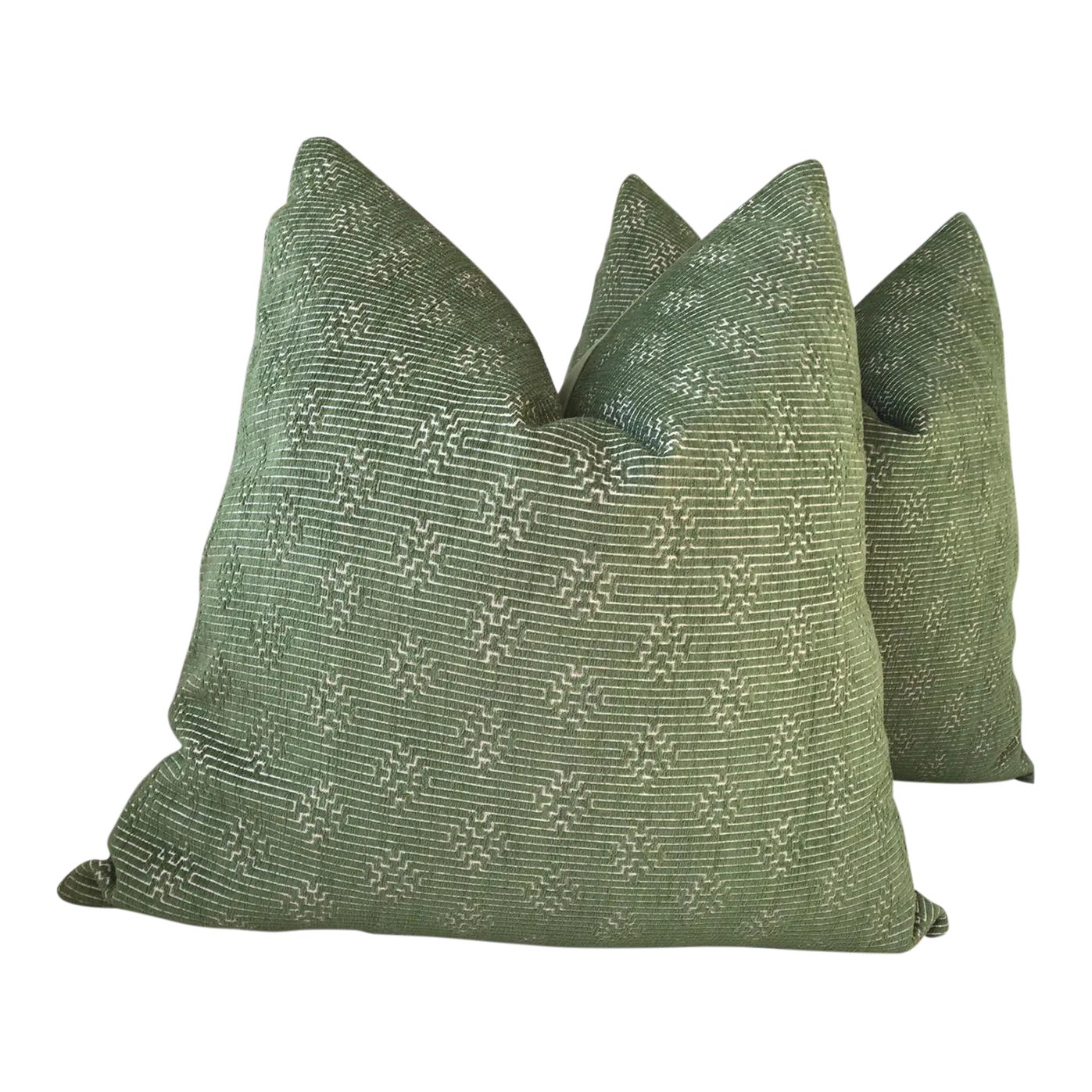Thibaut “Crete “ in Olive Green Pillows- a Pair | Chairish