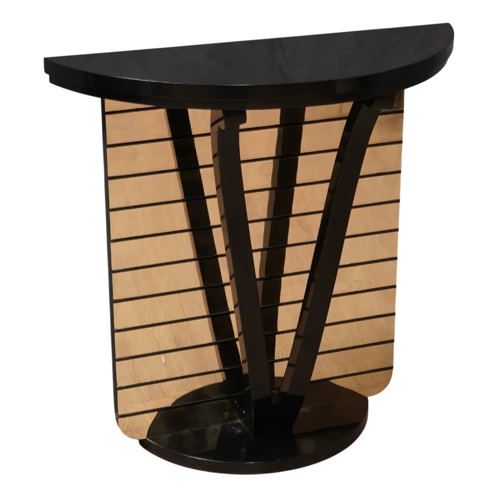 Mid-Century Style Demi-Lune Black and Mirror Console Table, 1990s ...