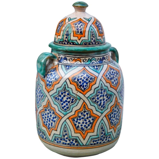 Ceramic Vase W/ Arabesque Design | Chairish