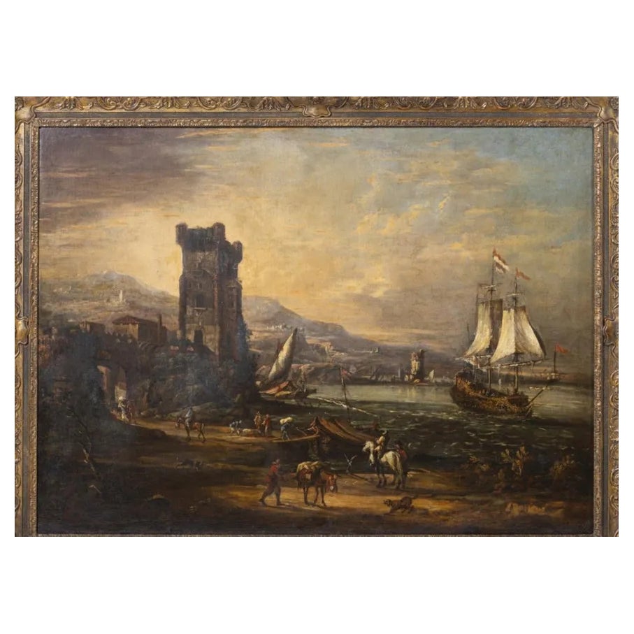 Circle of Salvatore Rosa, Port View, 18th Century, Oil on Canvas | Chairish