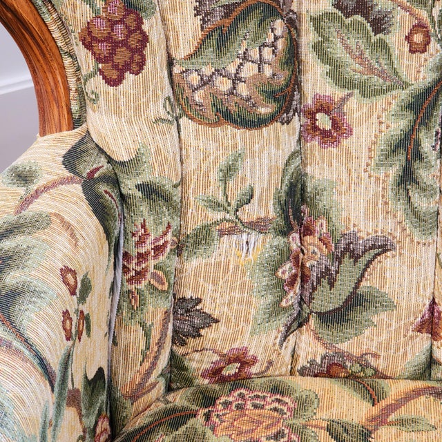 Vintage Woven English Botanical Curved Wingback Chair | Chairish