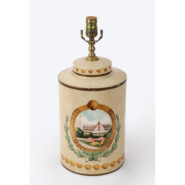 Hand Painted Hotel Landscape Design Tea Caddy Lamp | Chairish