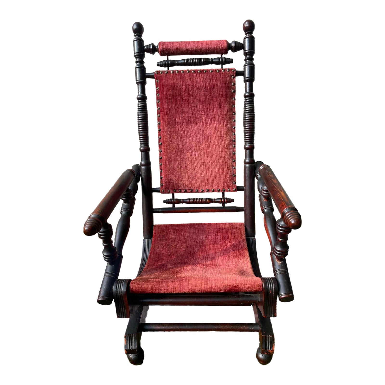 19th Century Finely Carved Mahogany Platform Rocker in Red Velvet ...