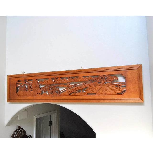 1960s Japanese Wood Carved Panel Divider Artisan Signed Ranma Openwork ...