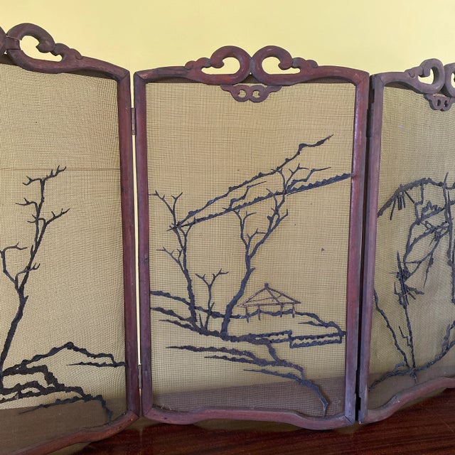 Japanese Rosewood or Teak 4 Panel Table Screen | Chairish