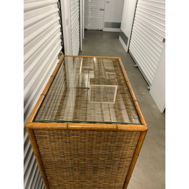 Vintage 1970s Coastal Faux Bamboo and Wicker Tallboy Dresser Dry Bar ...