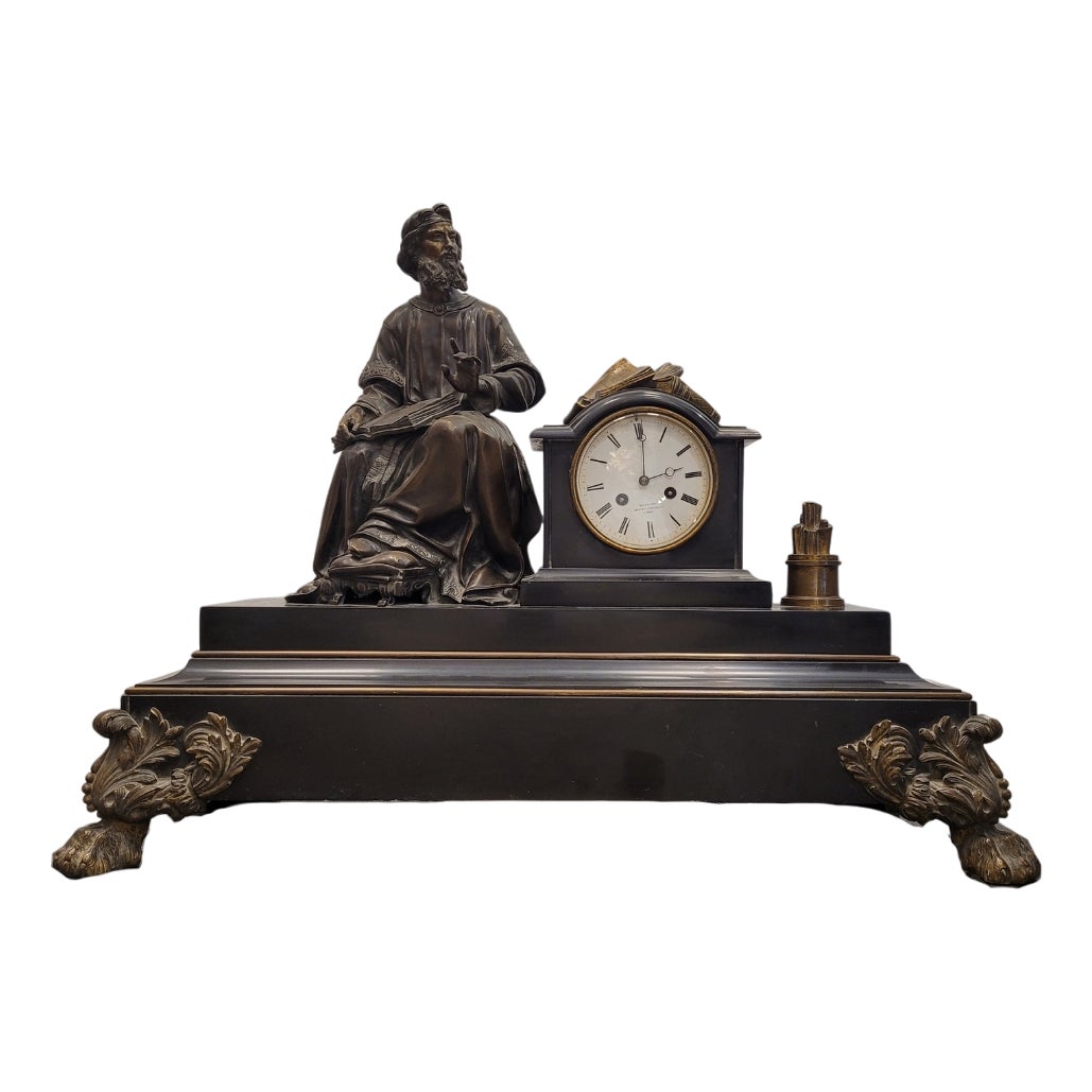 Napoleon III Philosopher Table Clock in Marble and Bronze, France, 16th ...